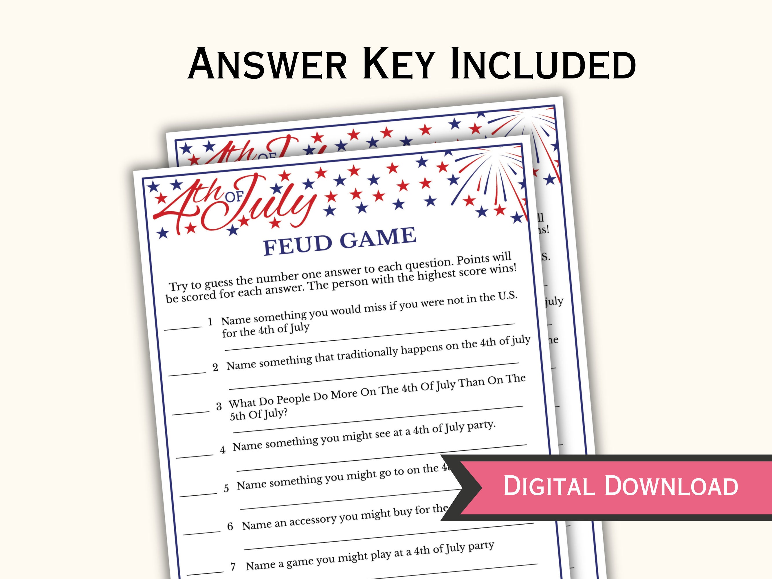 4th of July Feud Game - Printable Fourth of July Game for Adults ...