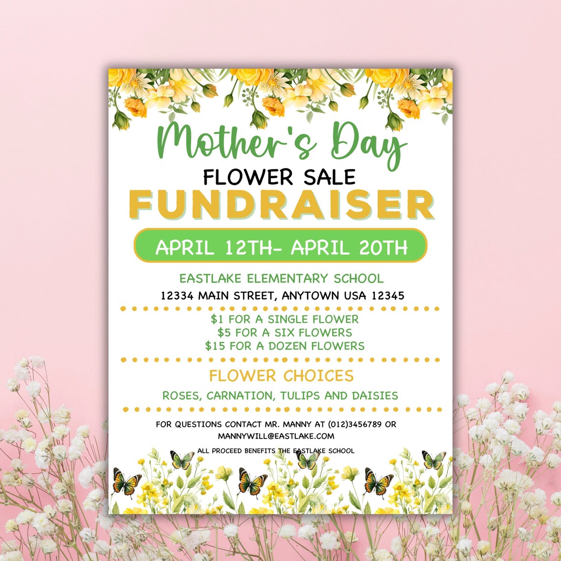 Mother's Day Flower Fundraiser Flyer - Roses Carnation Printable ...