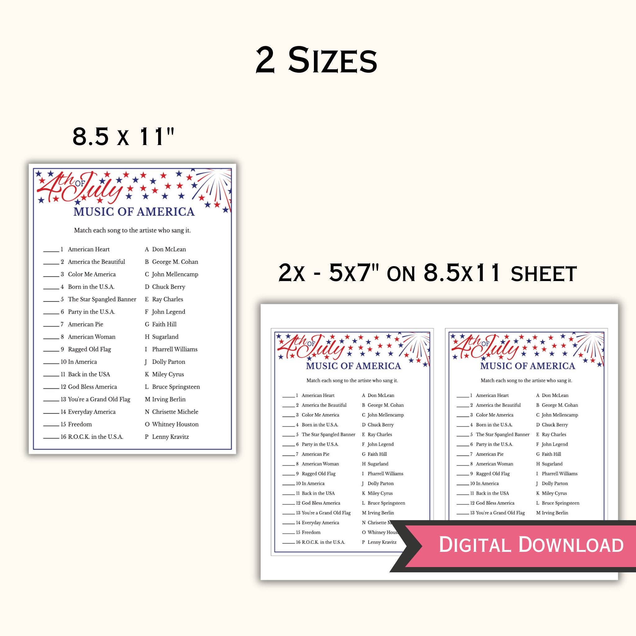 Music of America Trivia Game - Printable Fourth of July Game ...