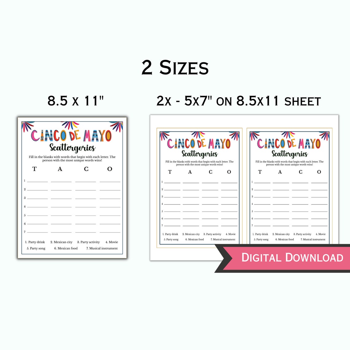 24 Cinco De Mayo Game Bundle for Kids & Adults Mexican Game Night ...