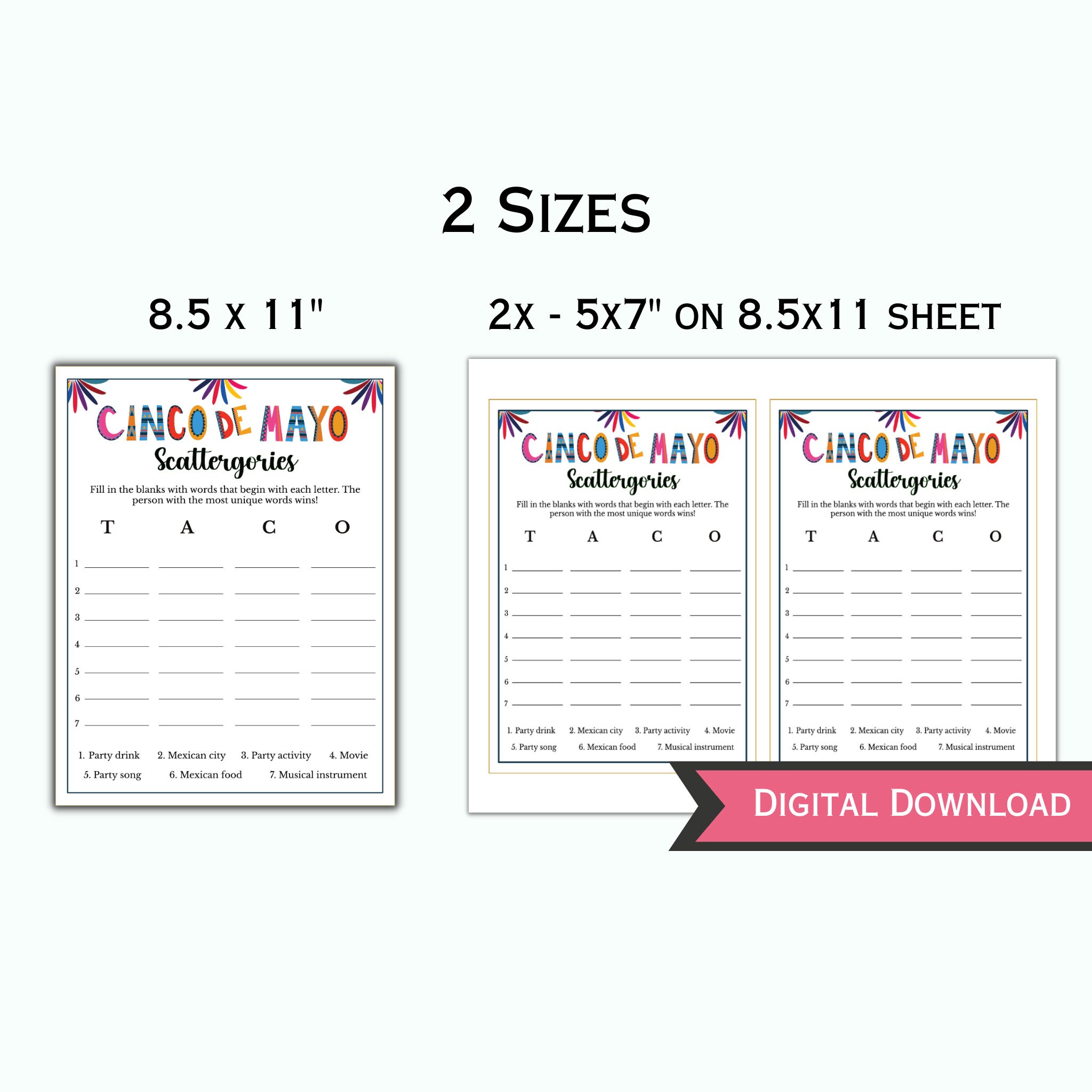 24 Cinco De Mayo Game Bundle for Kids & Adults Mexican Game Night ...