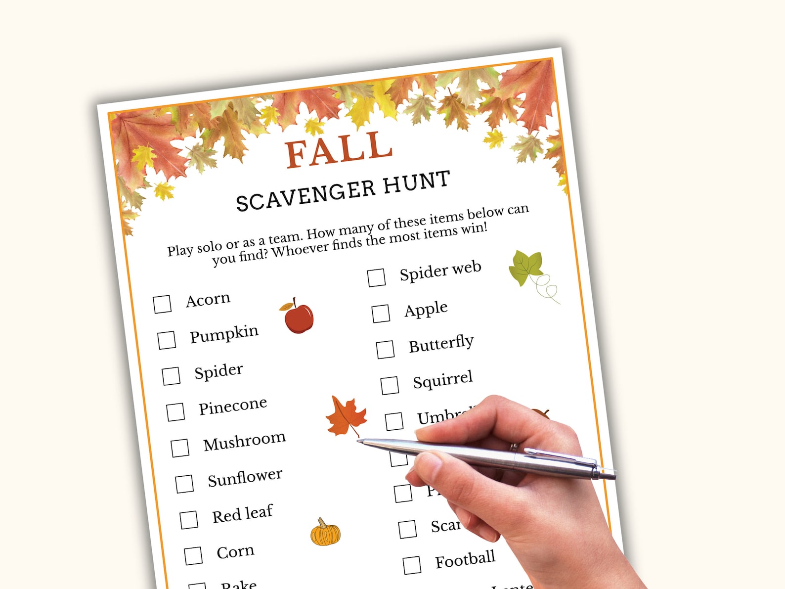 Fall Scavenger Hunt Game Printable Autumn Game Fun Fall - Etsy