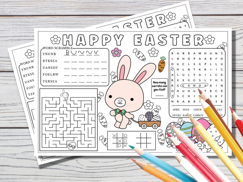 Easter Placemat Printable Coloring and Activity Sheet for - Etsy