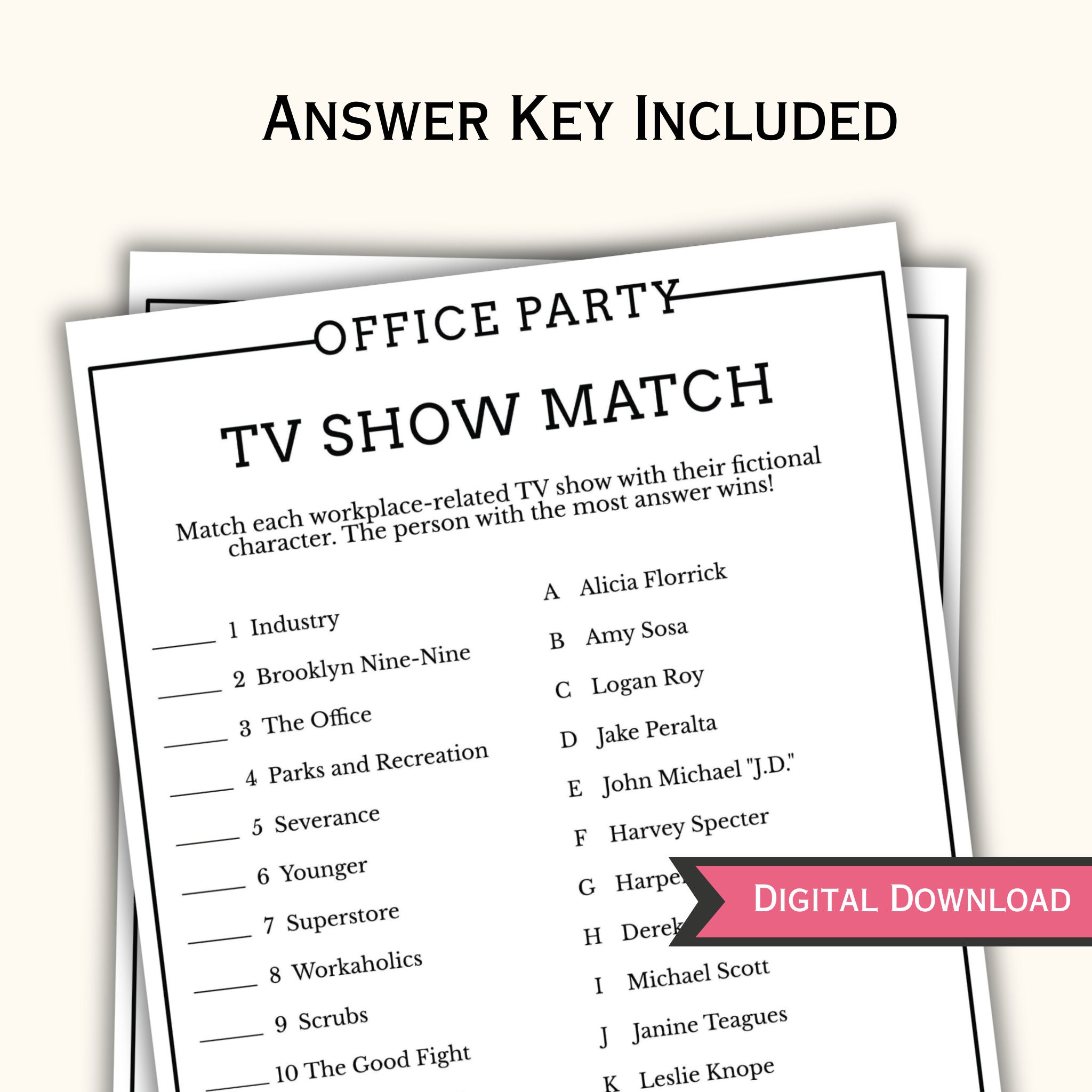 Office Party TV Show Match up Game Work Party Game for Team Building ...
