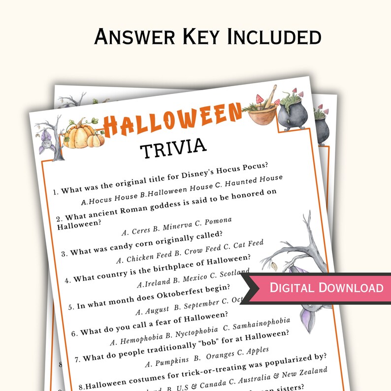 Halloween Trivia Game - Printable Halloween Party Game for Teens and ...