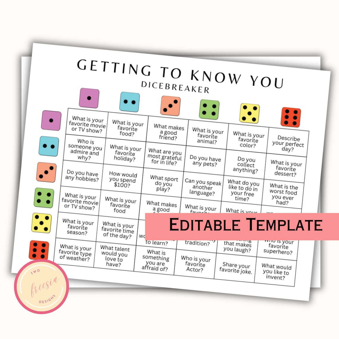 Roll and Tell Dicebreaker Game - Get to Know You Dice - Back to School ...