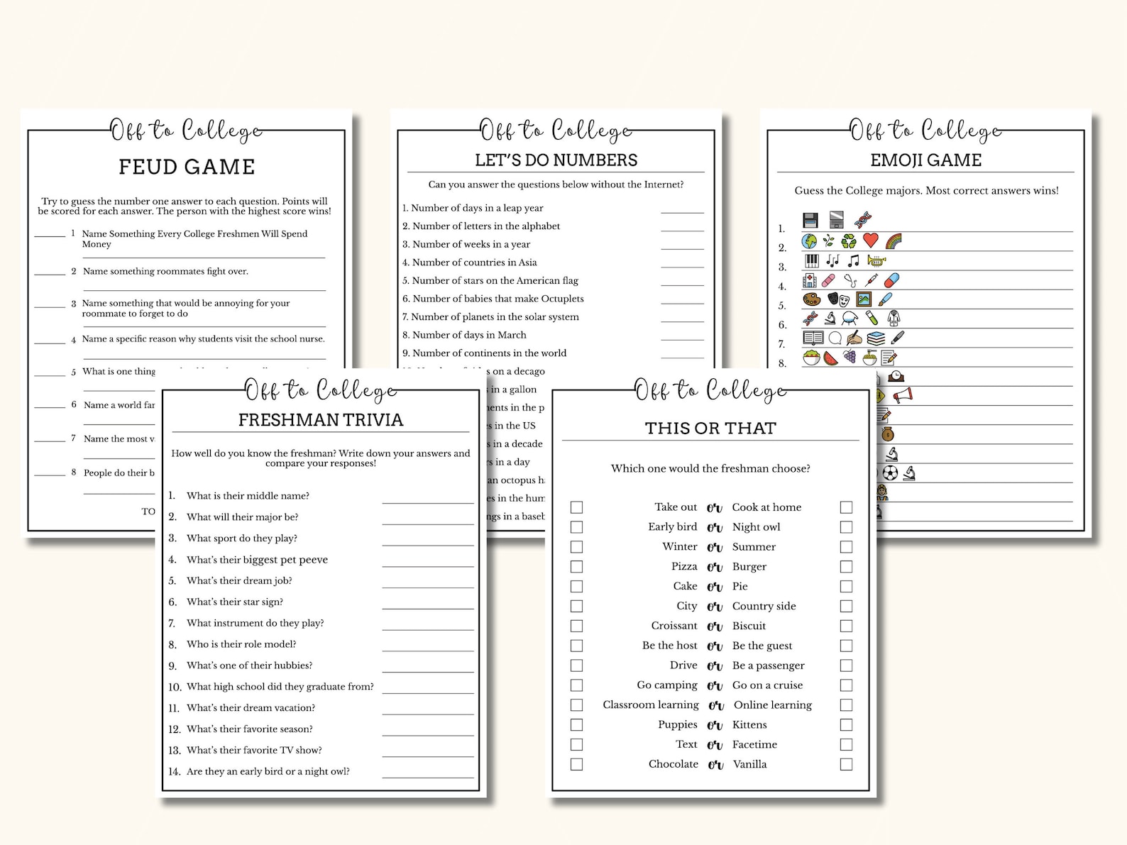 College Going Away Party Games - 10 Printable College Trunk Party Games ...
