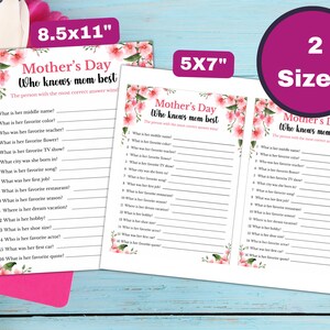 Printable Mother's Day Party Game - Who Knows Mom Best - Family Game ...