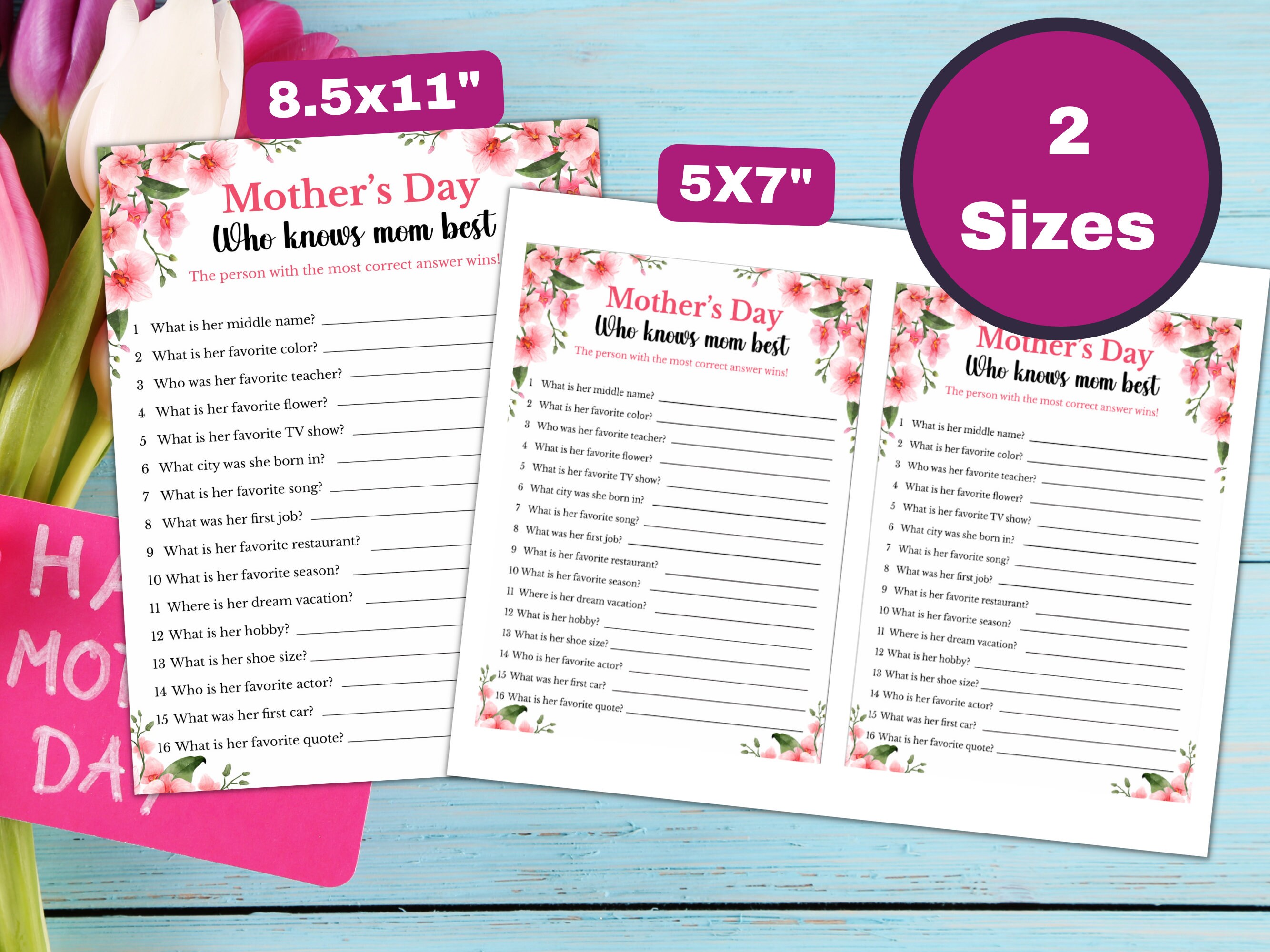 Printable Mother's Day Party Game Who Knows Mom Best Family Game Night ...