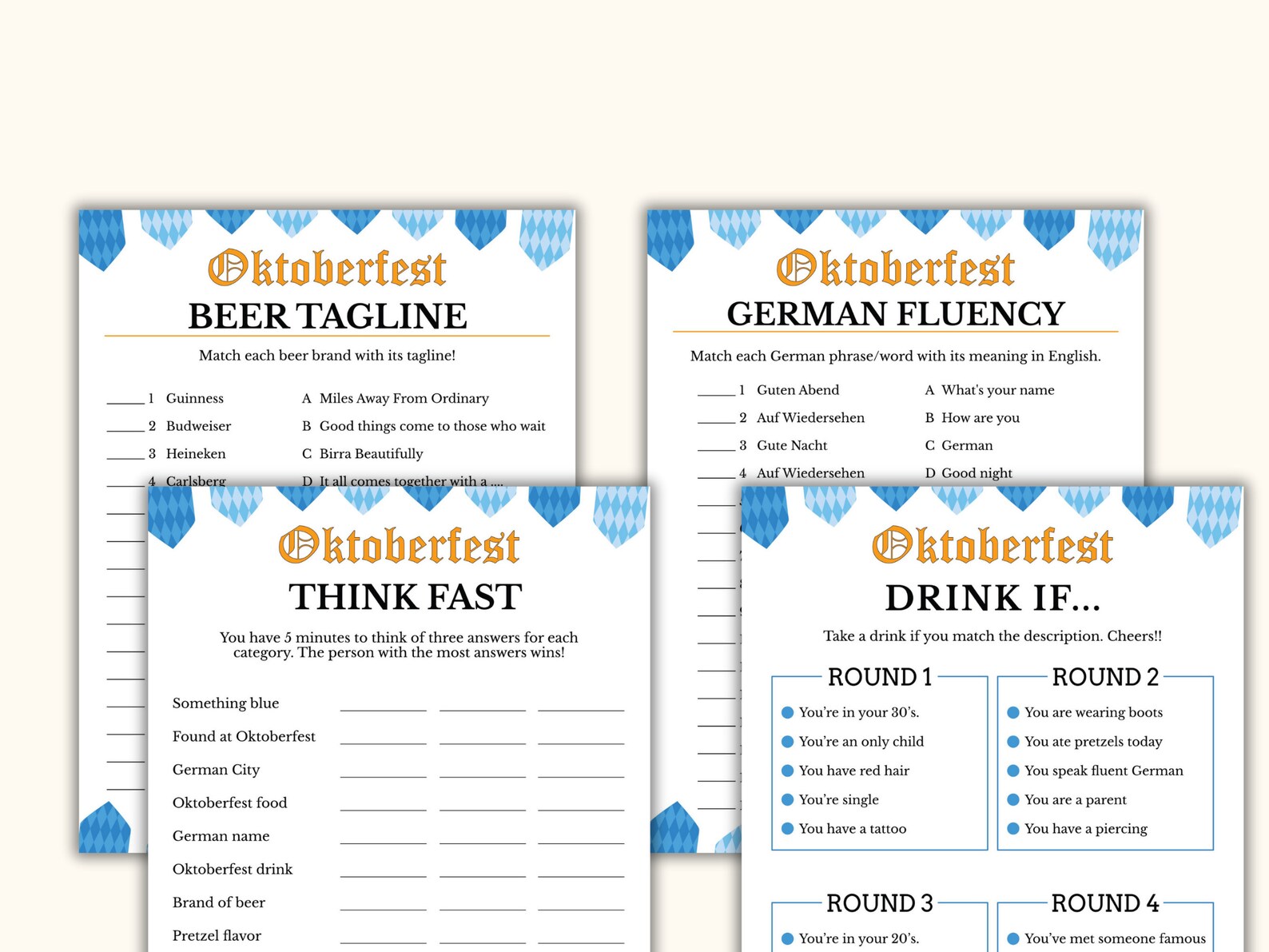 8 Oktoberfest Game Bundle Printable Adult Oktoberfest Party - Etsy