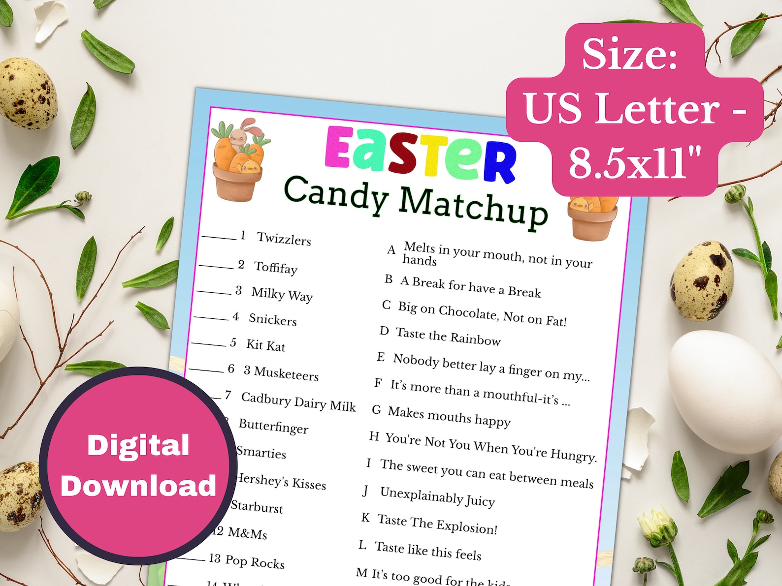 Easter Candy Matchup Game - Easter Printable Games for Kids & Adults ...