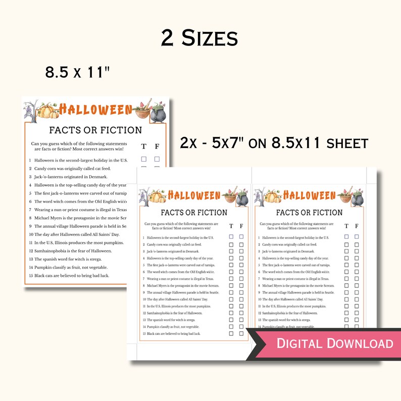 Facts or Fiction Halloween Game - Printable Halloween Party Game for ...