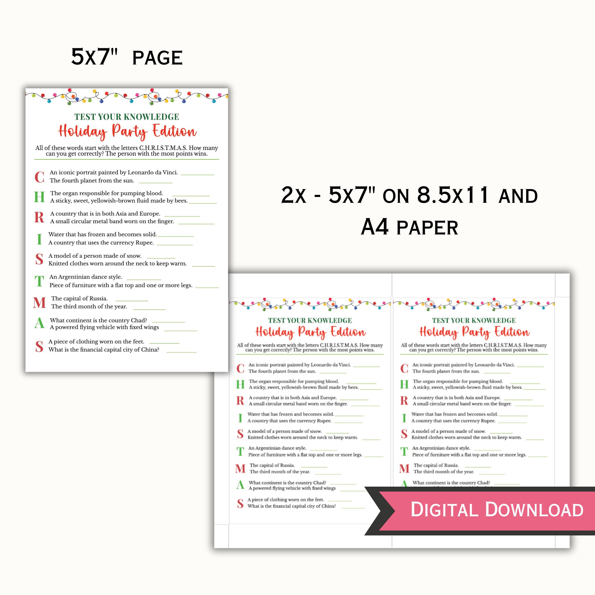 Holiday Party Game - Christmas Printable Game - Party Starter Game ...