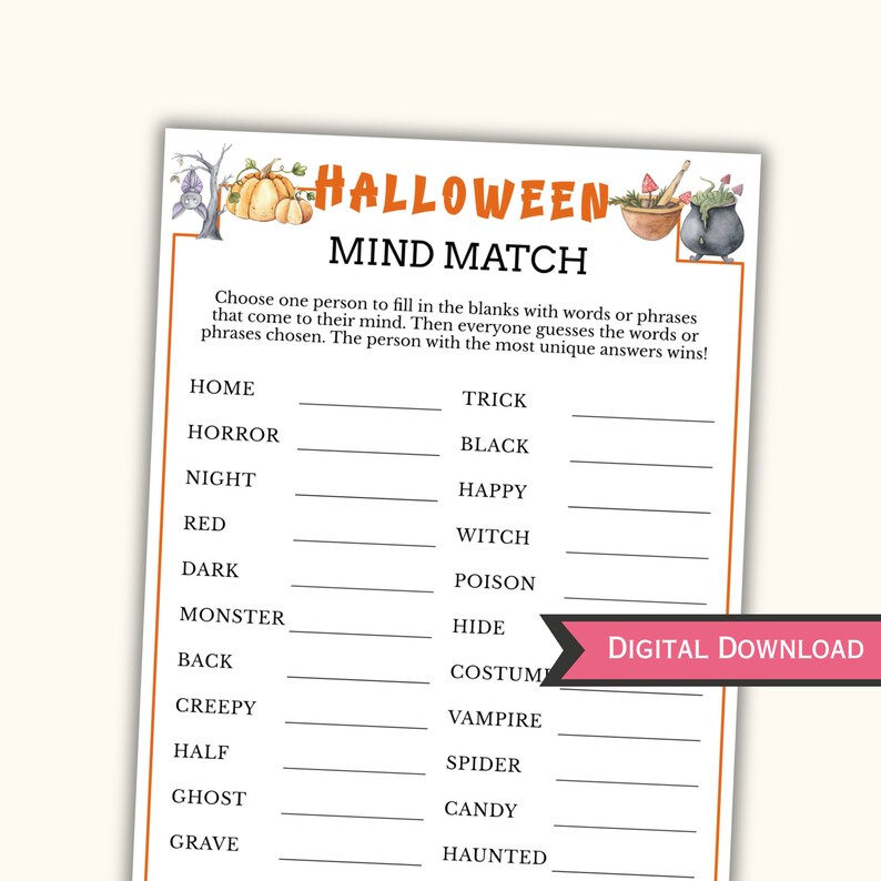 Mind Match Game - Printable Halloween Party Game for Teens and Adults ...