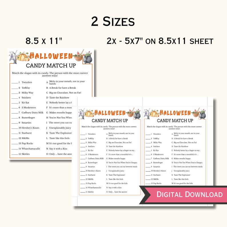 Candy Match up Game - Printable Halloween Party Game for Teens and ...