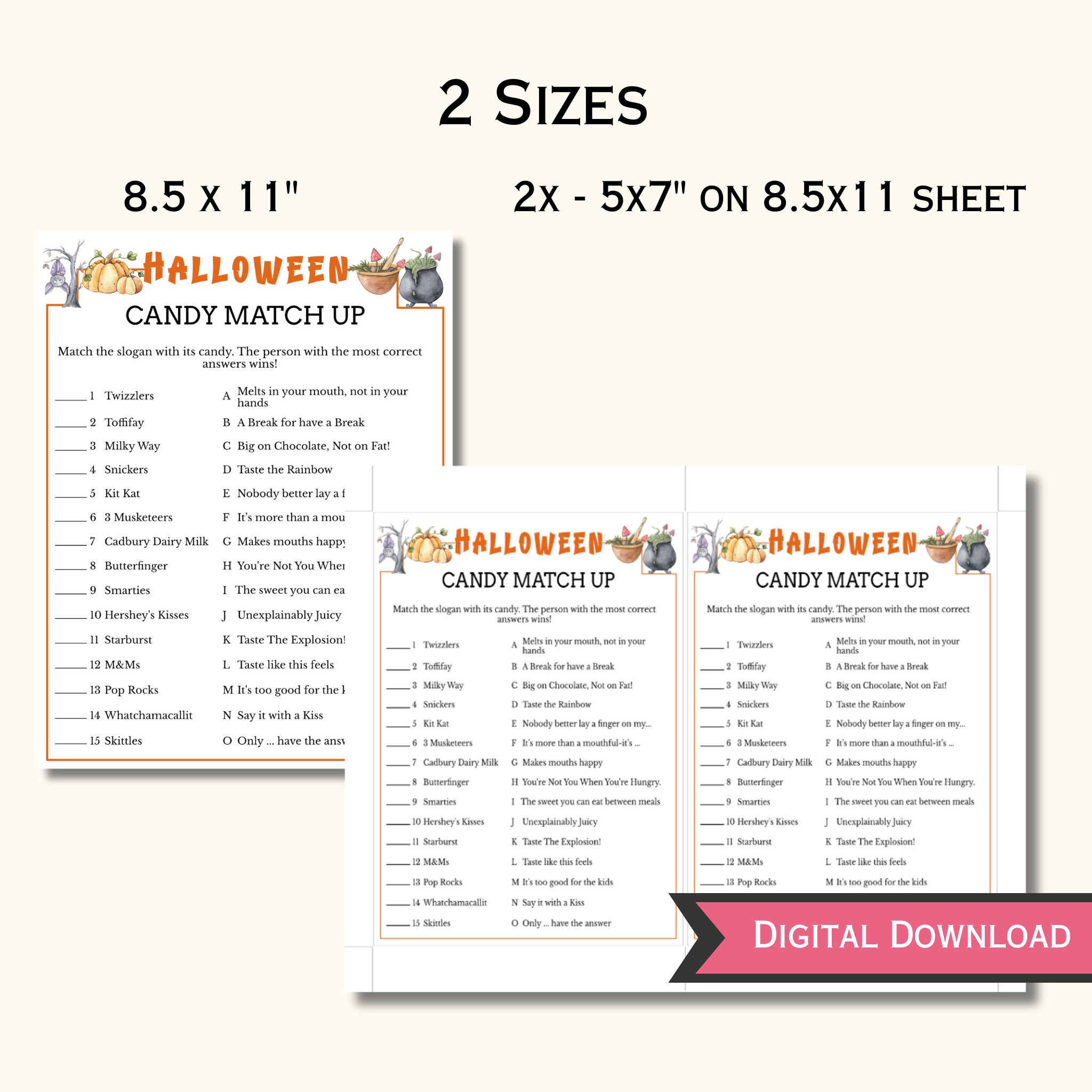 Candy Match up Game - Printable Halloween Party Game for Teens and ...