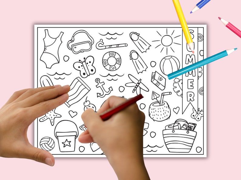 Printable Summer Doodle Coloring Pages - Summer Coloring Placemat ...