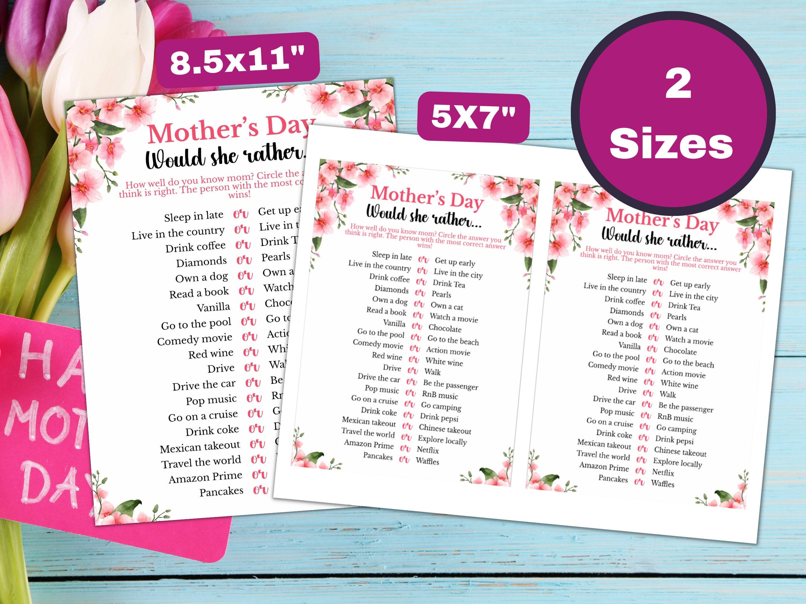 Printable Mother's Day Party Game - Would She Rather Game - Family Game ...