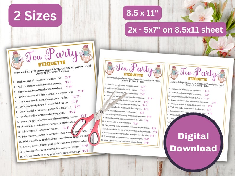 Tea Etiquette Game - Printable Tea Party Games for Birthdays, Bridal ...