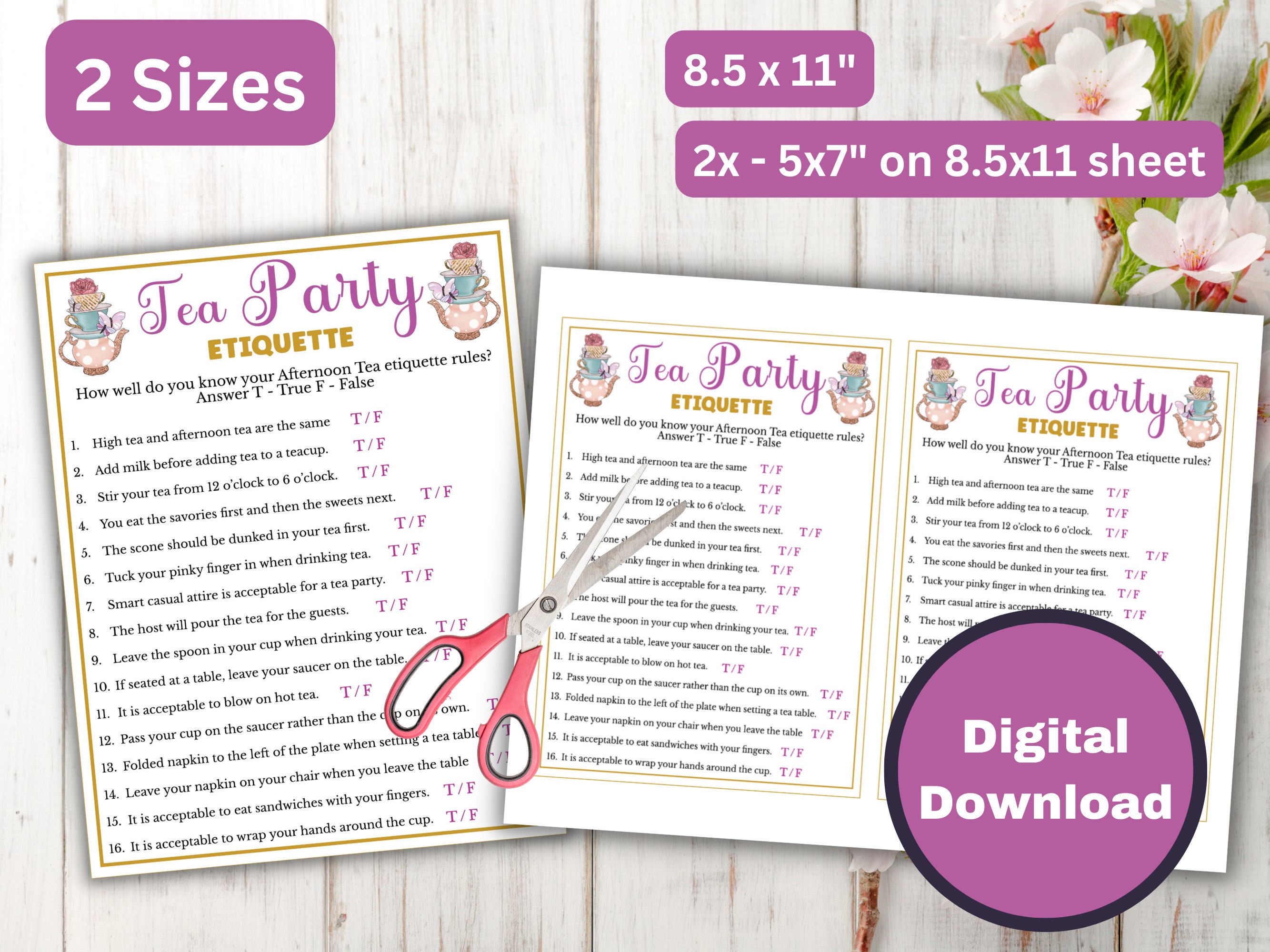 Tea Etiquette Game - Printable Tea Party Games for Birthdays, Bridal ...