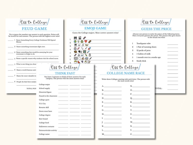 10 Printable College Trunk Party Games - College Going Away Party Games ...