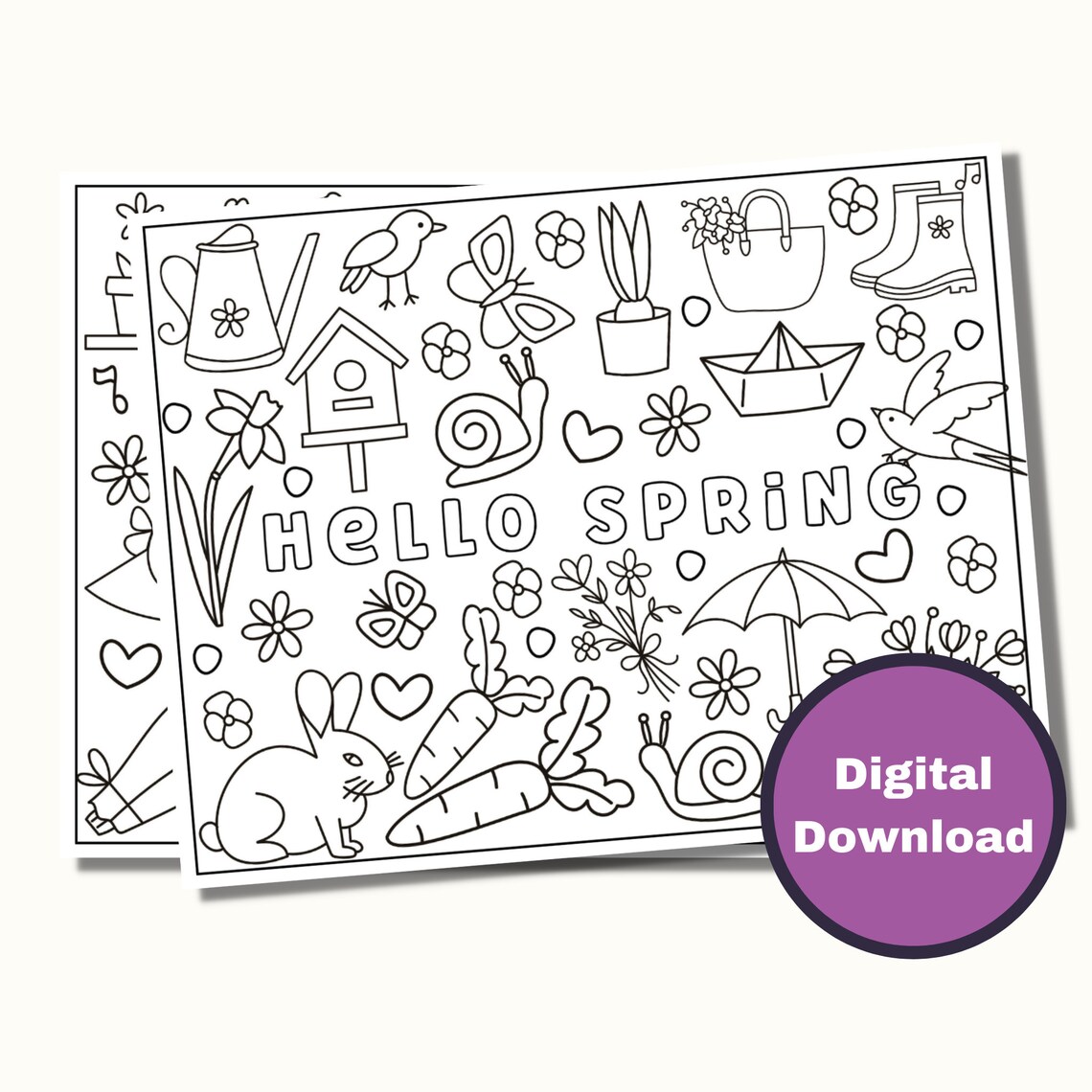 Printable Spring Doodle Coloring Pages - Placemat Activity Sheet for ...