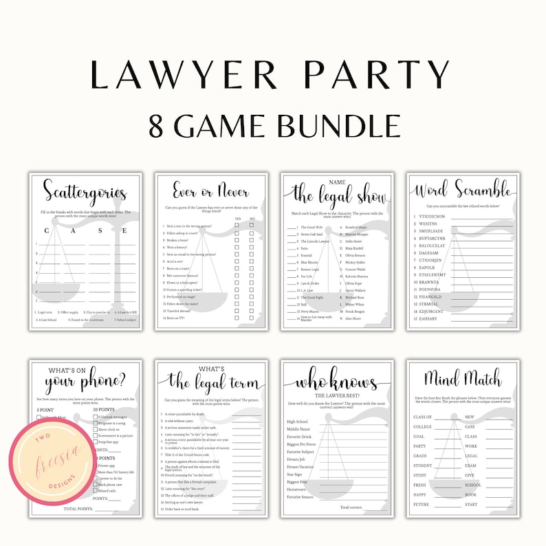 Law School Graduation 8 Game Bundle Lawyer Retirement Party Games ...