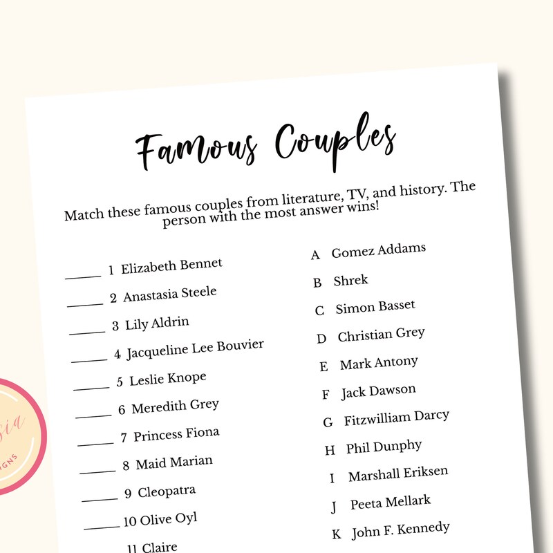 Famous Couples Match - Etsy