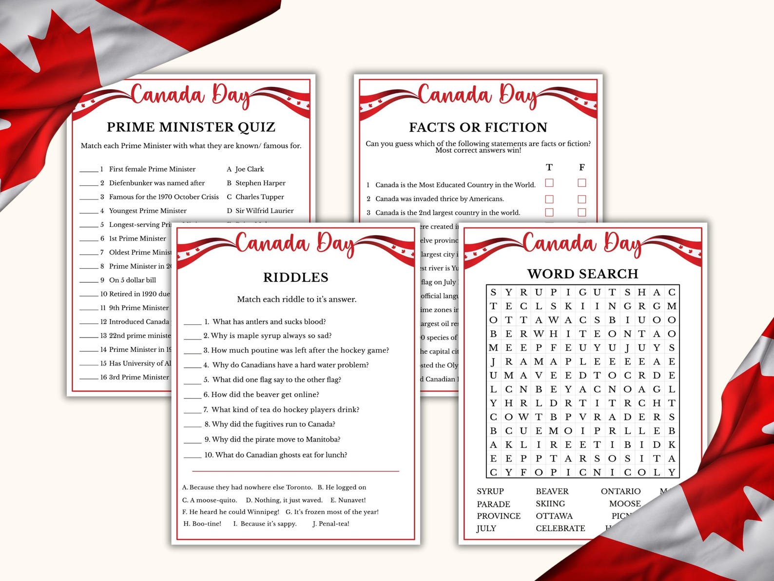 Canada Day Game Bundle - 8 Printable Canada Day Games Bundle for Kids ...