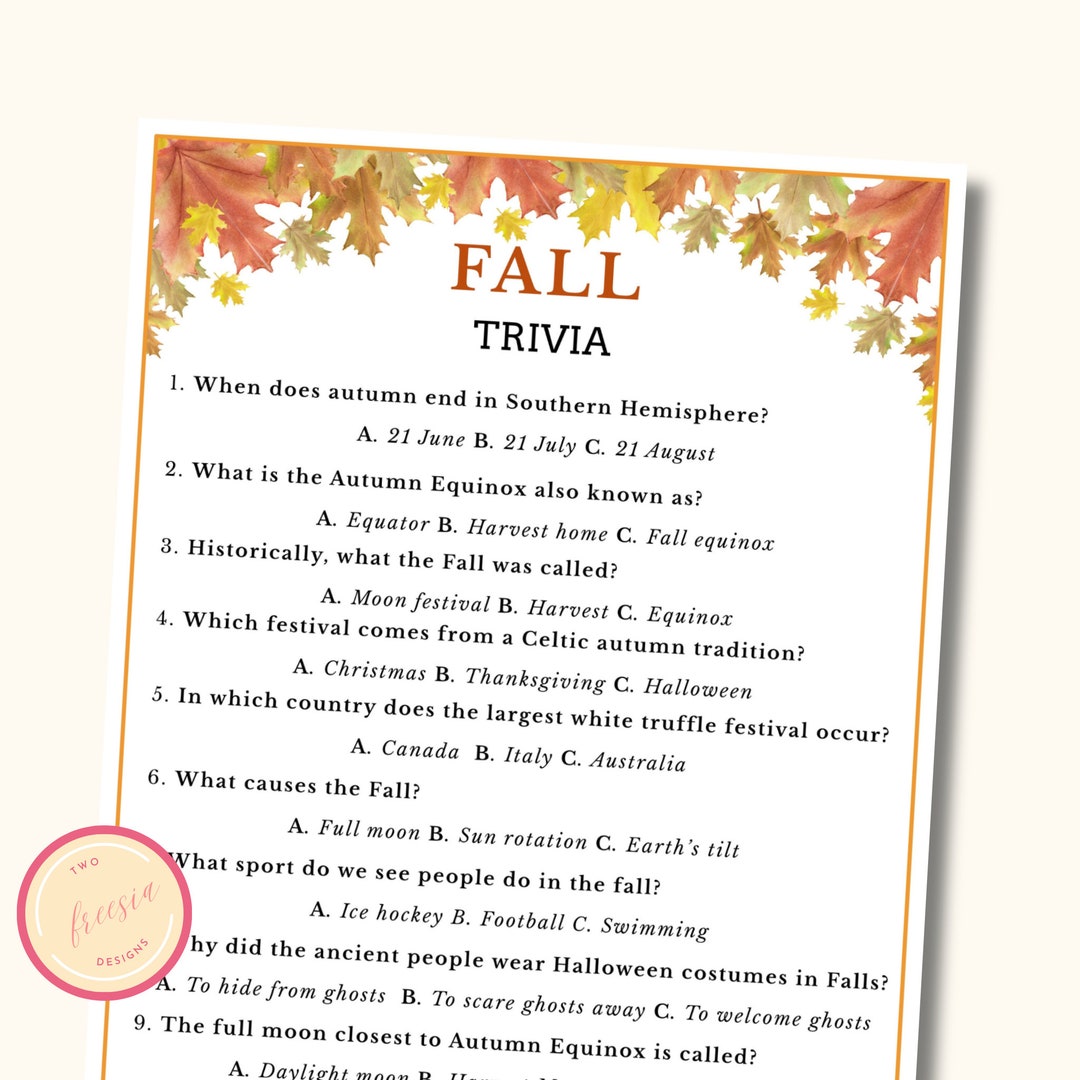 Fall Trivia Game - Printable Autumn Game - Fun Fall Time Activities ...
