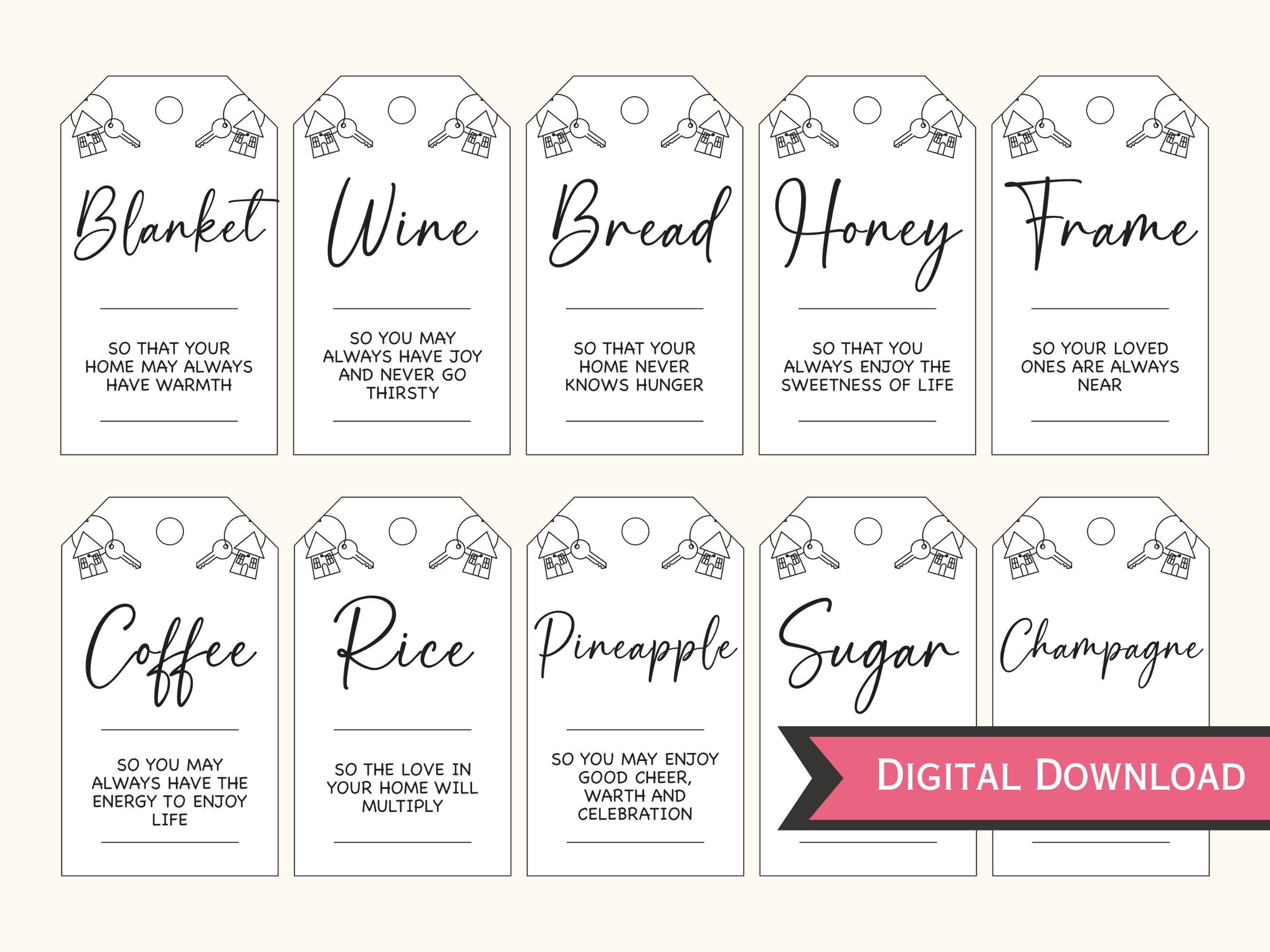 Printable New Home Tags and Basket - Housewarming Gift Basket Tags ...