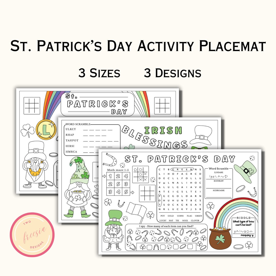 St. Patrick's Day Coloring and Activity Placemat - Party Games Sheet ...
