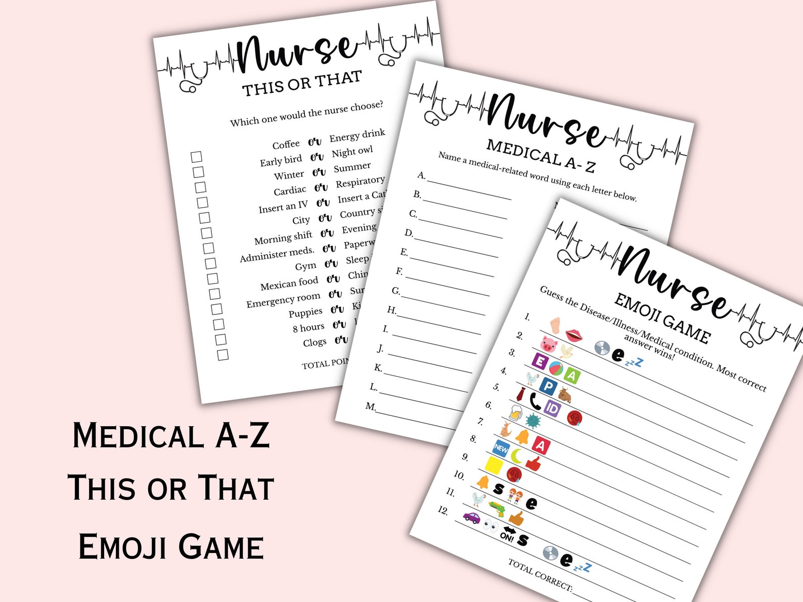 6 Printable Nurse Theme Party Games - Nurse Graduation Game - Nurse ...