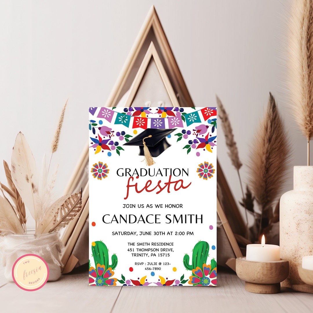Graduation Fiesta Party Invitations Editable College, High School ...