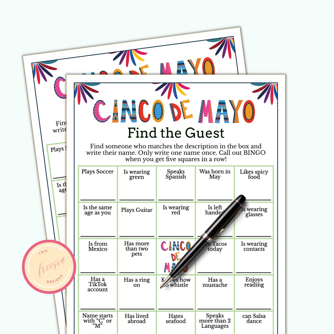 Cinco De Mayo Find the Guest Game - Printable Mexican Fiesta Game for ...