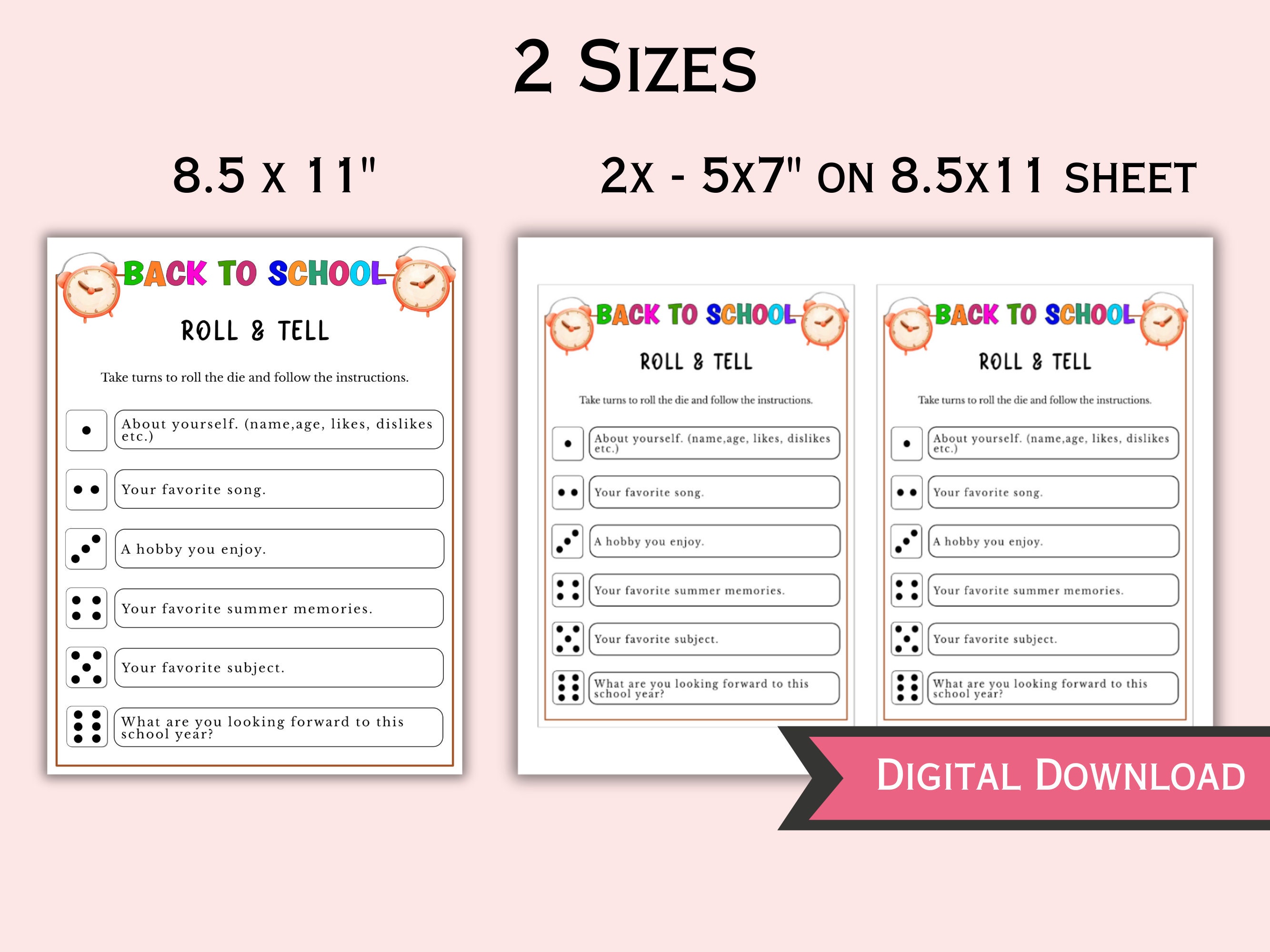 Roll and Tell Dice Game Printable Back to School Game First Day of ... Roll and Tell Dice Game Printable Back to School Game First Day of ...