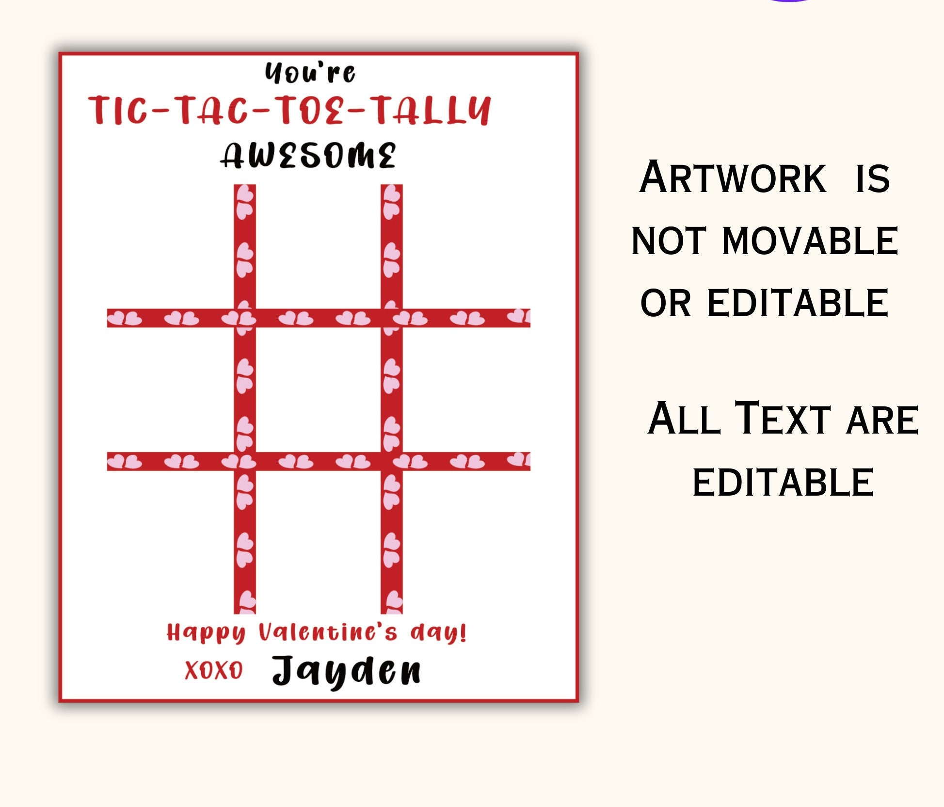 Editable Valentine's Day Tic Tac Toe Cards for Kids School and Party ...