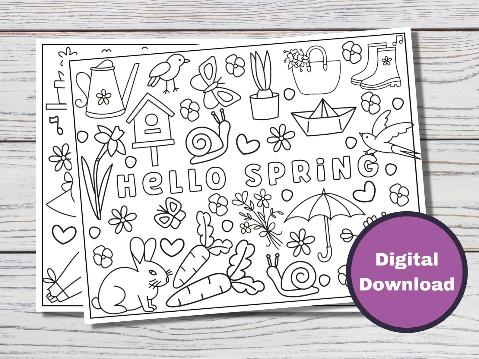 Printable Spring Doodle Coloring Pages Placemat Activity Sheet for Kids ...