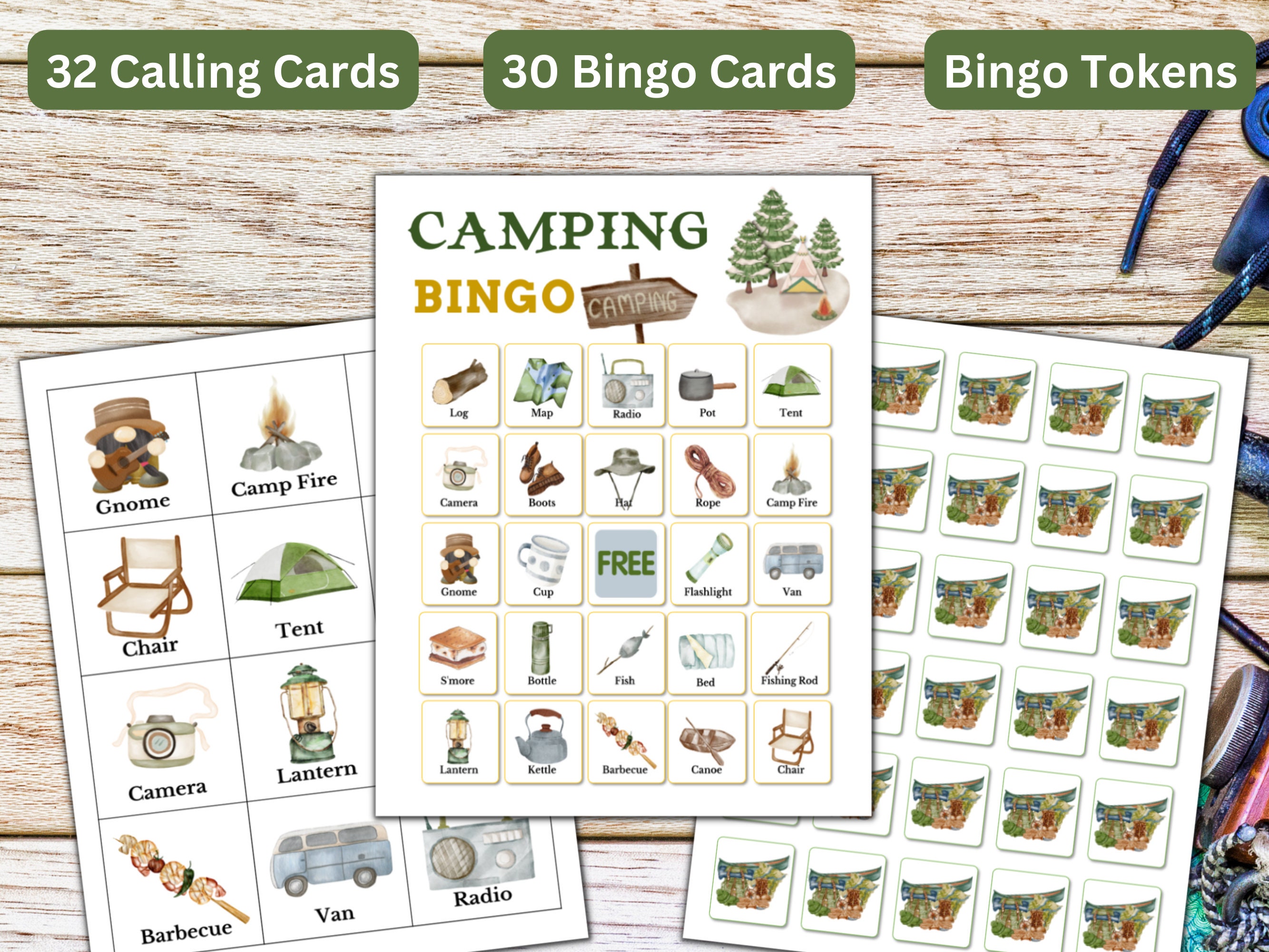 Camping Bingo Game Cards for Kids, Adults and Family Party Favors ...