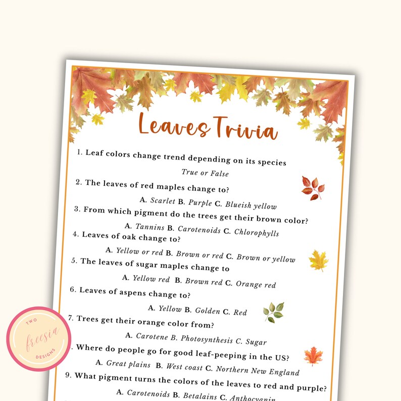 Fall Leaves Trivia Game - Printable Autumn Game - Fun Fall Time ...