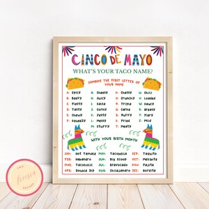 Printable Cinco De Mayo Game - What's Your Taco Name Game - Mexican ...