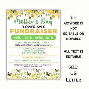 Mother's Day Flower Fundraiser Flyer - Roses Carnation Printable ...