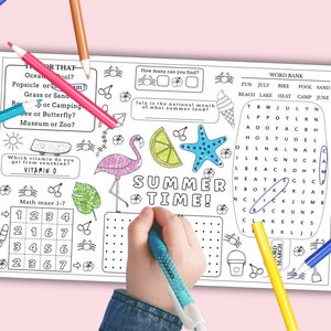 Summer Coloring and Activity Placemat - Printable Summer Activity Pages ...