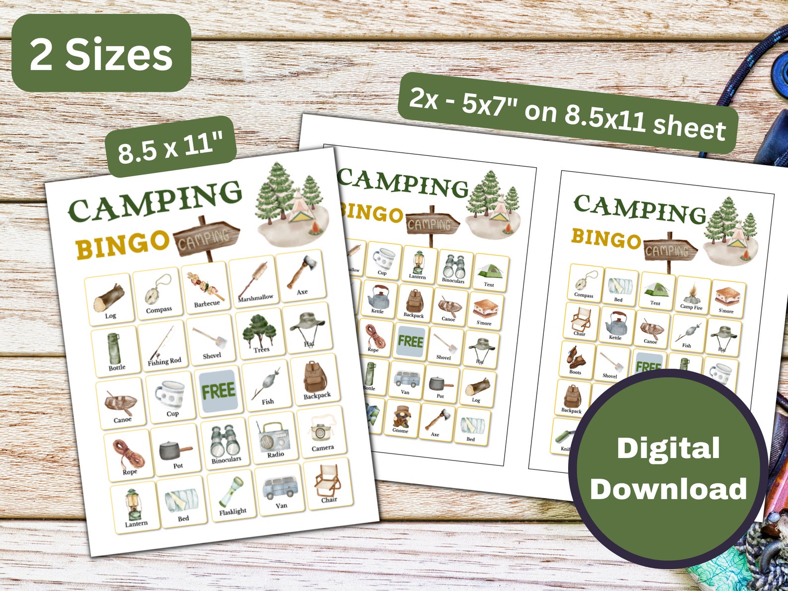 Camping Bingo Game Cards for Kids, Adults and Family Party Favors ...