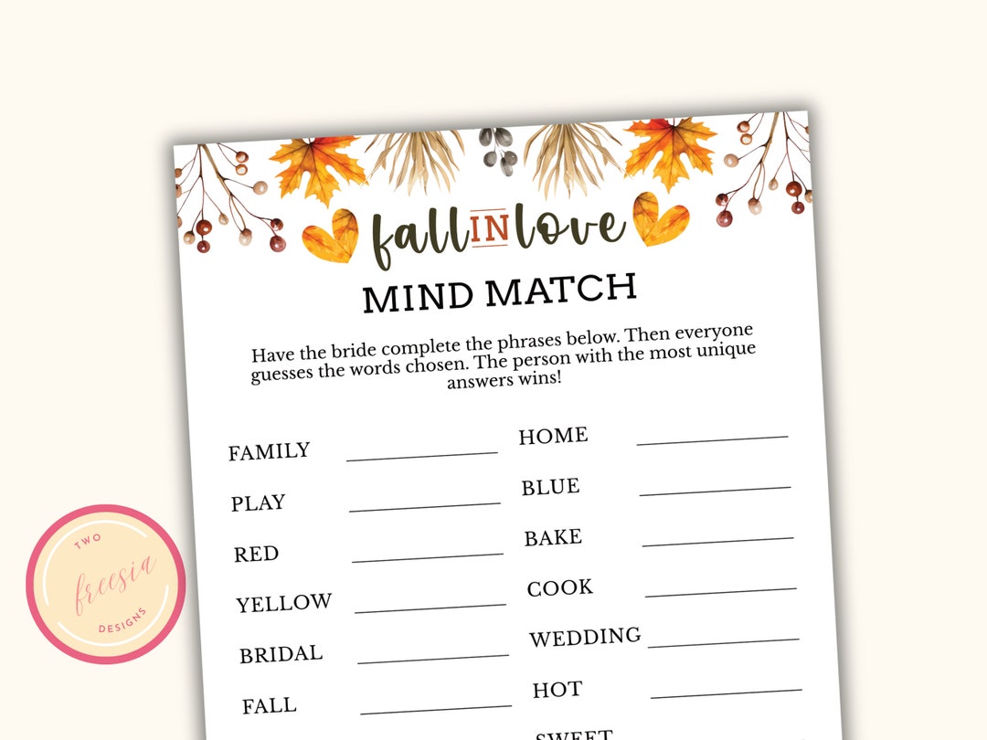 Mind Match Game - Fall Bridal Shower Party Finish My Phrase Game ...