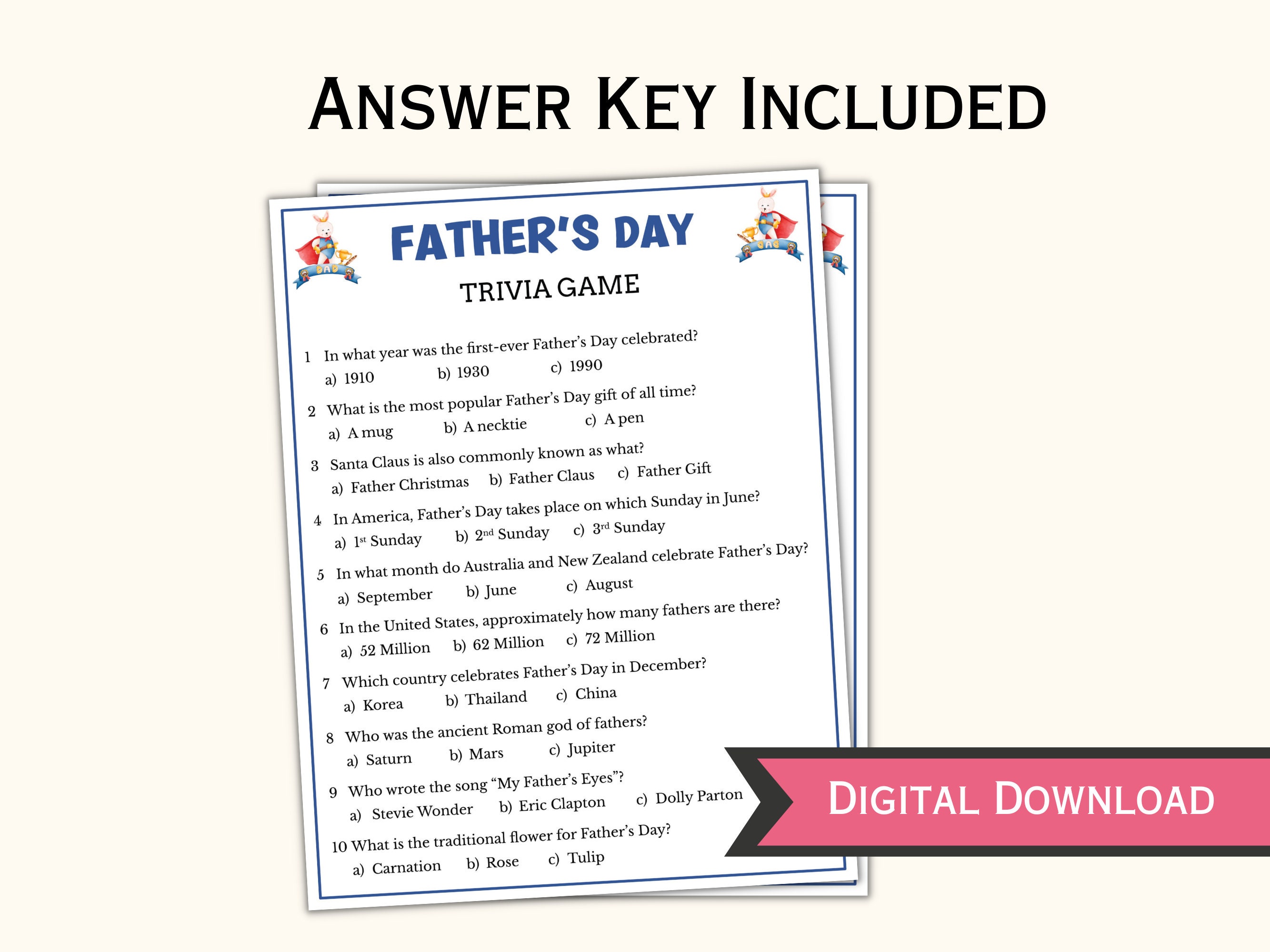Father's Day Trivia Game - Printable Father's Day Game - Happy Father's ...