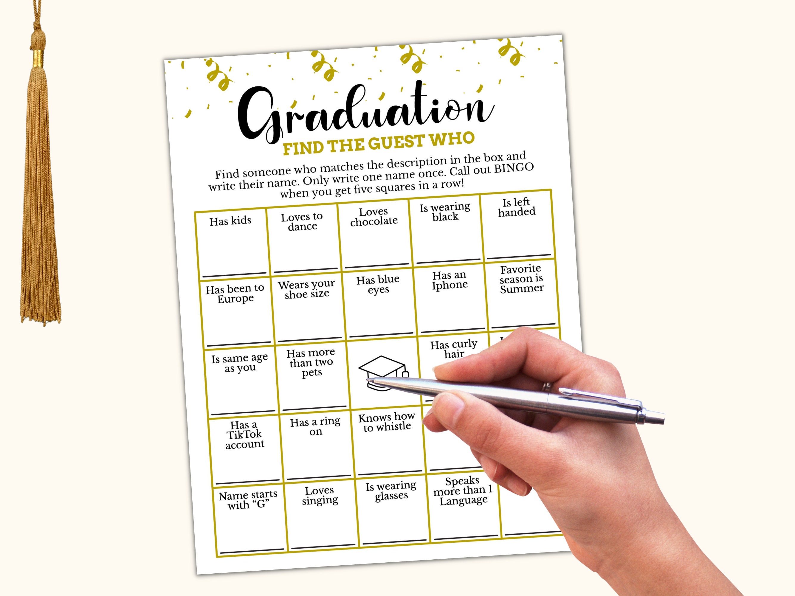Graduation Find the Guest Bingo Game - Printable Find Someone Who Grad ...