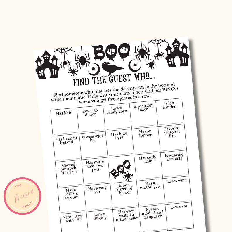 Halloween Find the Guest Bingo Game - Printable Halloween Party Game ...