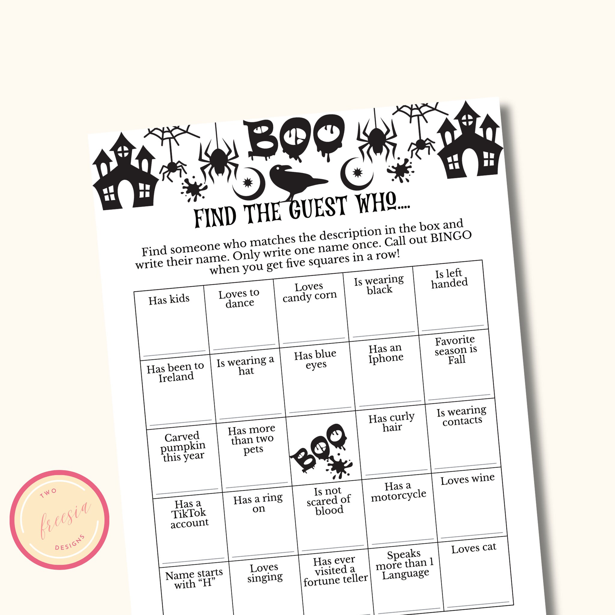Halloween Find the Guest Bingo Game - Printable Halloween Party Game ...