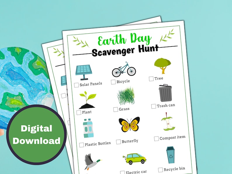 Printable Earth Day Scavenger Hunt Page- Earth Day Activity Worksheet ...